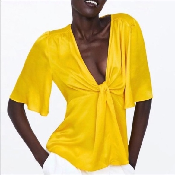 Zara | Tops | Zara Yellow Satin Top | Poshmark